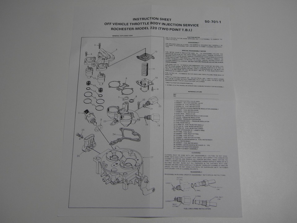 ROCHESTER THROTTLE BODY KIT TBI MODEL 220 1986-1995 Chevrolet GMC Truck ...