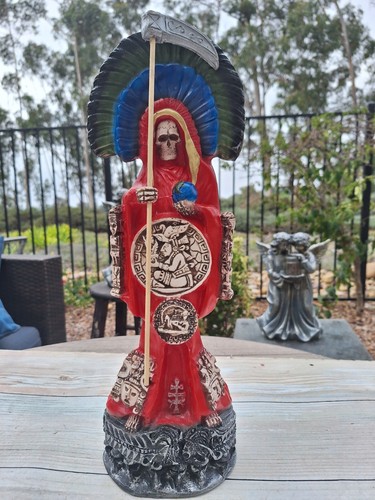 Santa Muerte Bendesida Azteca / Aztec Rainbow Red 16.5" Holy Death Grim ...