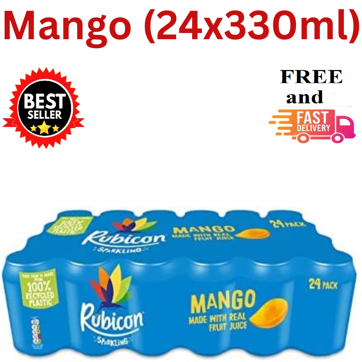 Rubicon Mango Juice Sparkling Fizzy Drink Cans, 330ml Pack of 24 All ...