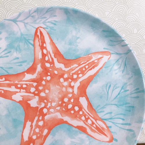 Sea Life Plates Set 4 Melamine 11" Indoor Outdoor Beach Nautical | eBay