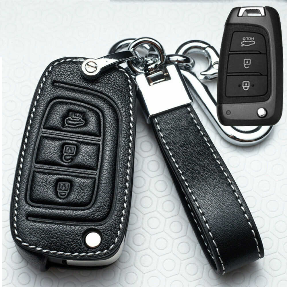 3 Buttons Leather Car Flip Key Fob Case Cover Holder For Hyundai ...