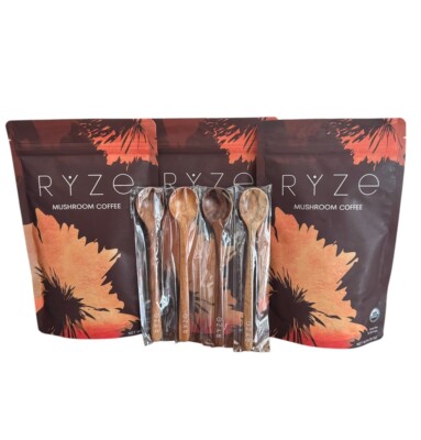 3 Pack Ryze Organic Mushroom Coffee W/4 RYZE Spoon 100% Authentic FREE ...