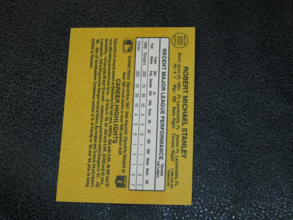 Mike Stanley Autographed Donruss 1987 Baseball Card | eBay