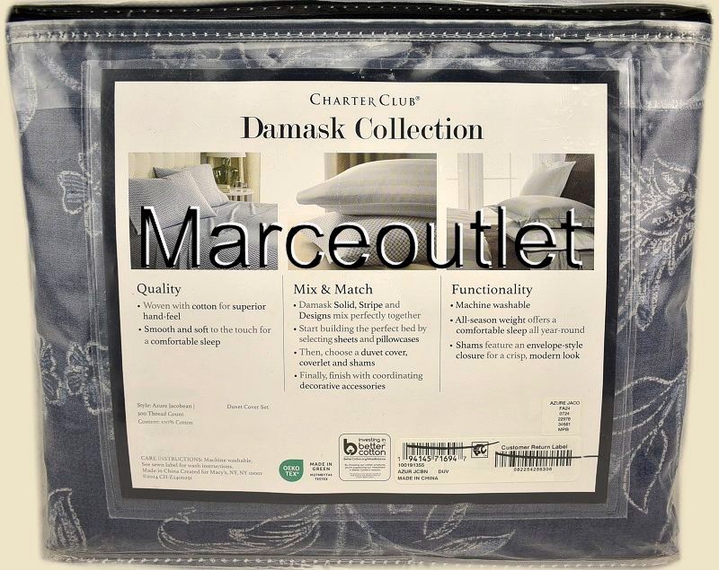 Charter Club Azure Jacobean KING Duvet Cover & Shams Set | eBay