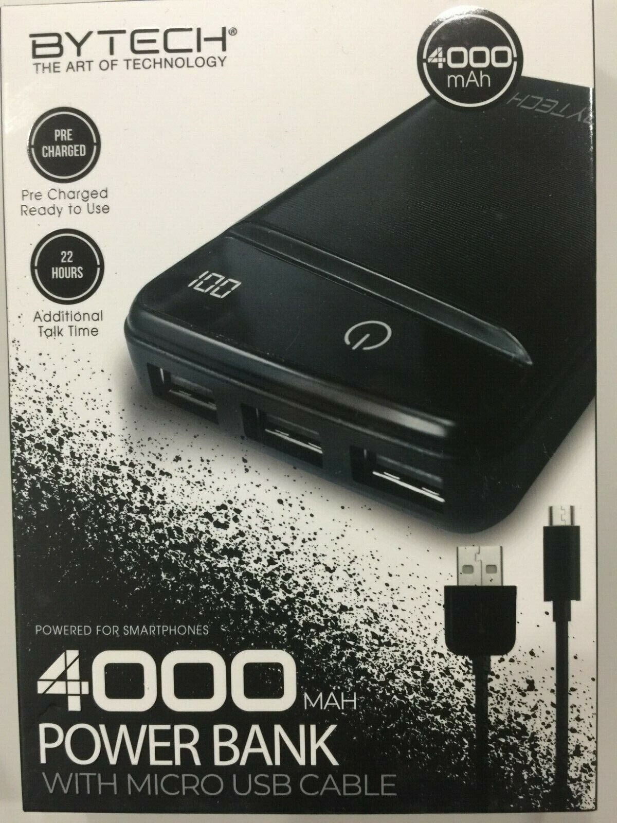 Bytech 4000 MAH Power Bank with Micro USB Cable, Black New | eBay