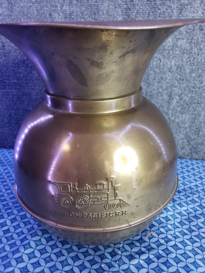 Vintage Union Pacific Railroad Brass Spittoon Embossed Front and Back ...