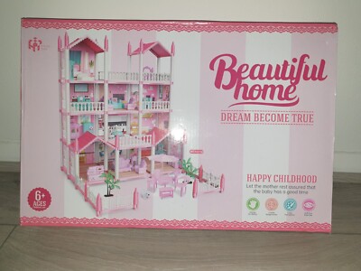 11 rooms Dolls House DIY House Kit Dream House for Girls Pink BUILDING ...