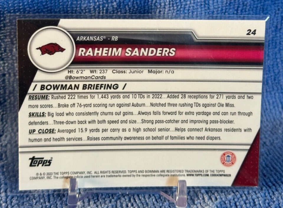 Raheim Sanders#24 2023 Bowman Chrome U Sapphire 1st Bowman | eBay