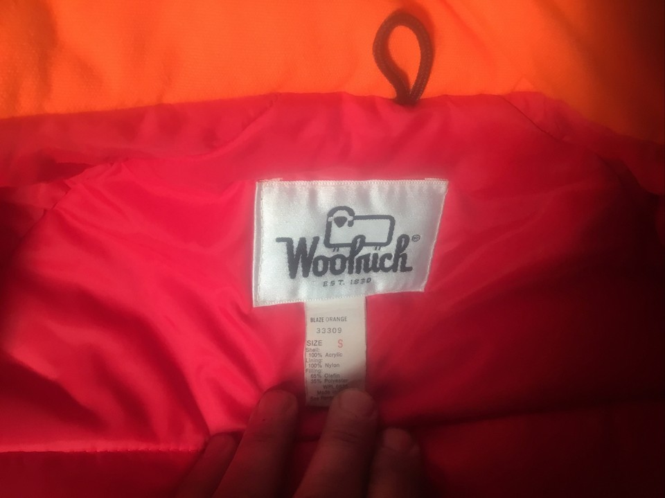 [RARE] VTG WOOLRICH BLAZE ORANGE HUNTING COAT FIELD JACKET 33309 SMALL ...