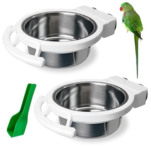 2 PCS Bird Feeding Dish Cups Perch Stand Hanging Stainless Steel 2 Pcs ...