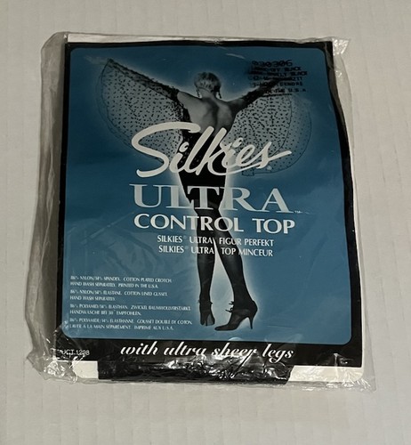 Vintage Silkies Ultra Control Top Pentyhose LARGE Off Black Sheer Legs ...