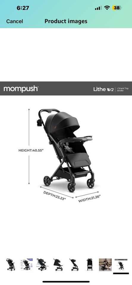 Mompush Lithe V2 Lightweight Stroller + Snack Tray, Ultra-Compact Fold ...