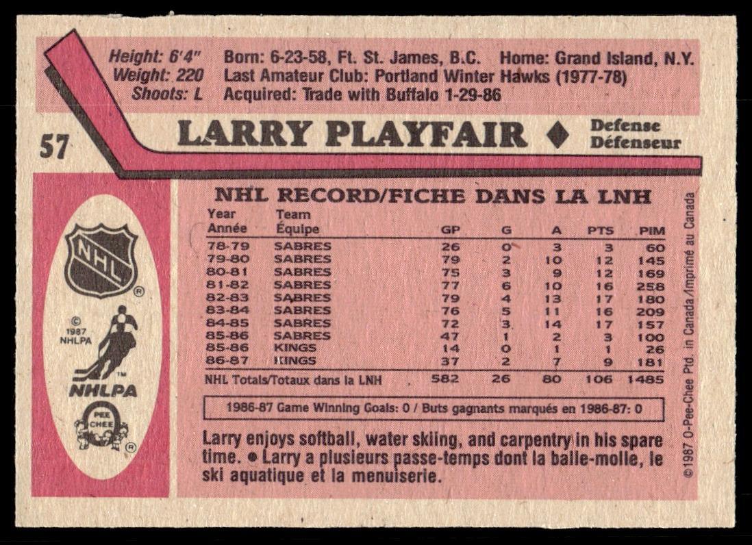 1987 O-Pee-Chee Hockey Larry Playfair 57 Los Angeles Kings | eBay