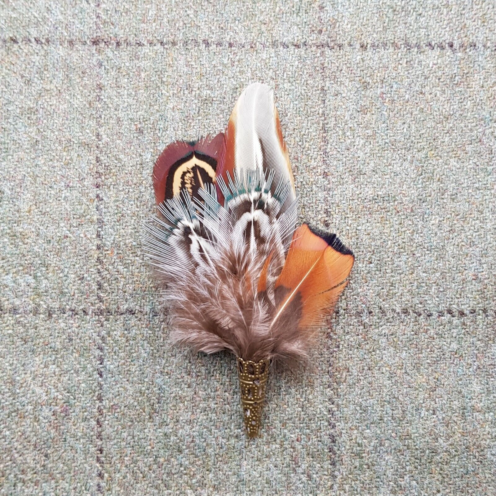 Pheasant feather brooch hat pin lapel pin buttonhole cape pin Country ...