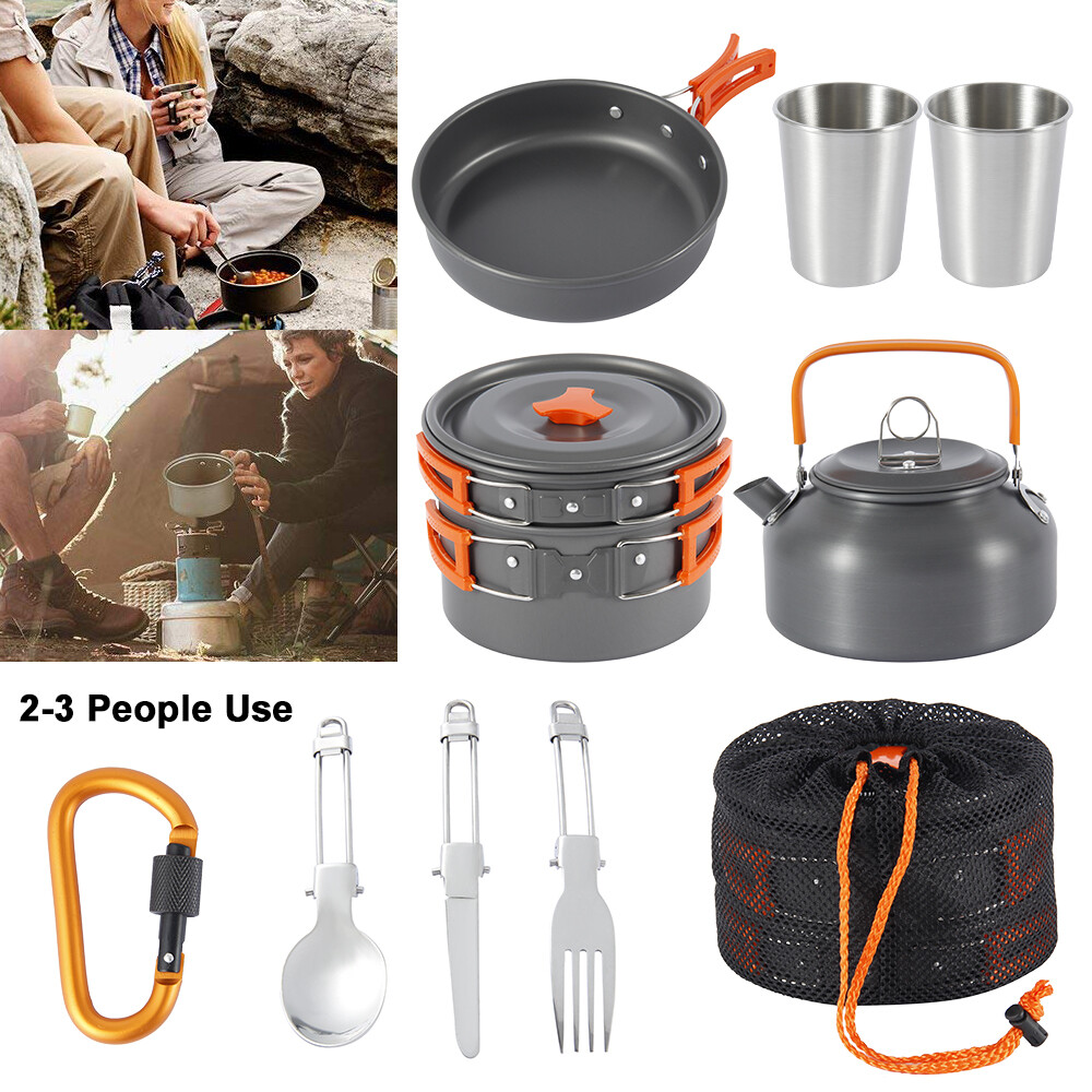 Outdoor Cooking Camping Scoop Kettle Pan Pot Cup Set Fishing Cookware ...