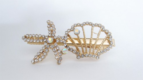 Gold starfish shell metal crystal alligator hair pin clip barrette | eBay