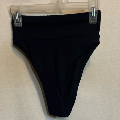 AA-566 Aerie NWT High Cut Cheeky Black Ribbed Summer Swim Bikini ...