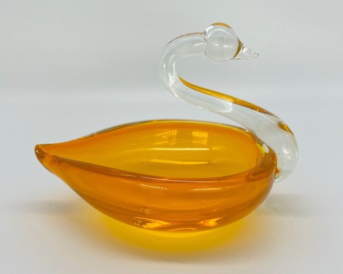 VTG Nice Orange Art Glass Hand Blown Swan Candy Nut Dish Italian Murano ...