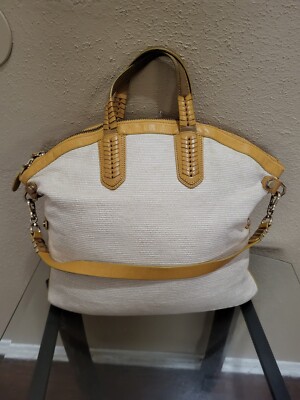 Dr Yany XL yellow/Ivory Fabric/ Leather Satchel & Shoulder Hbag.cond Is ...