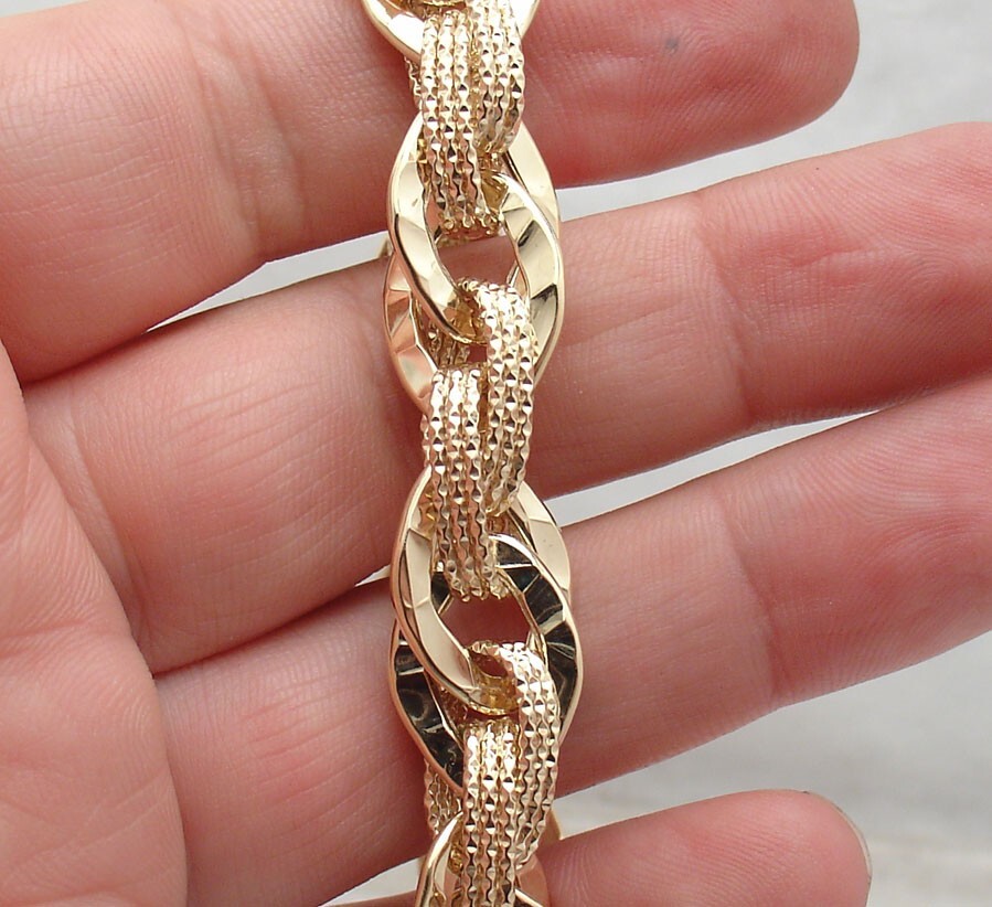 Technibond Textured Hammered Oval Link Bracelet 14K Yellow Gold Plated ...