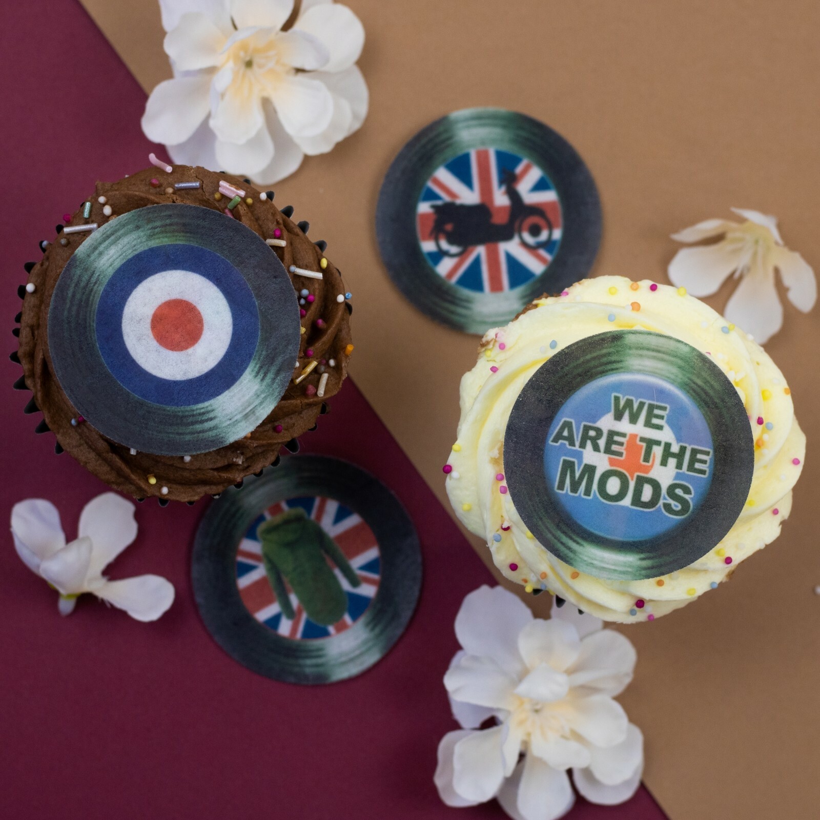 12 x 2" / 5cm We Are The Mods cupcake toppers choice of icing or wafer ...