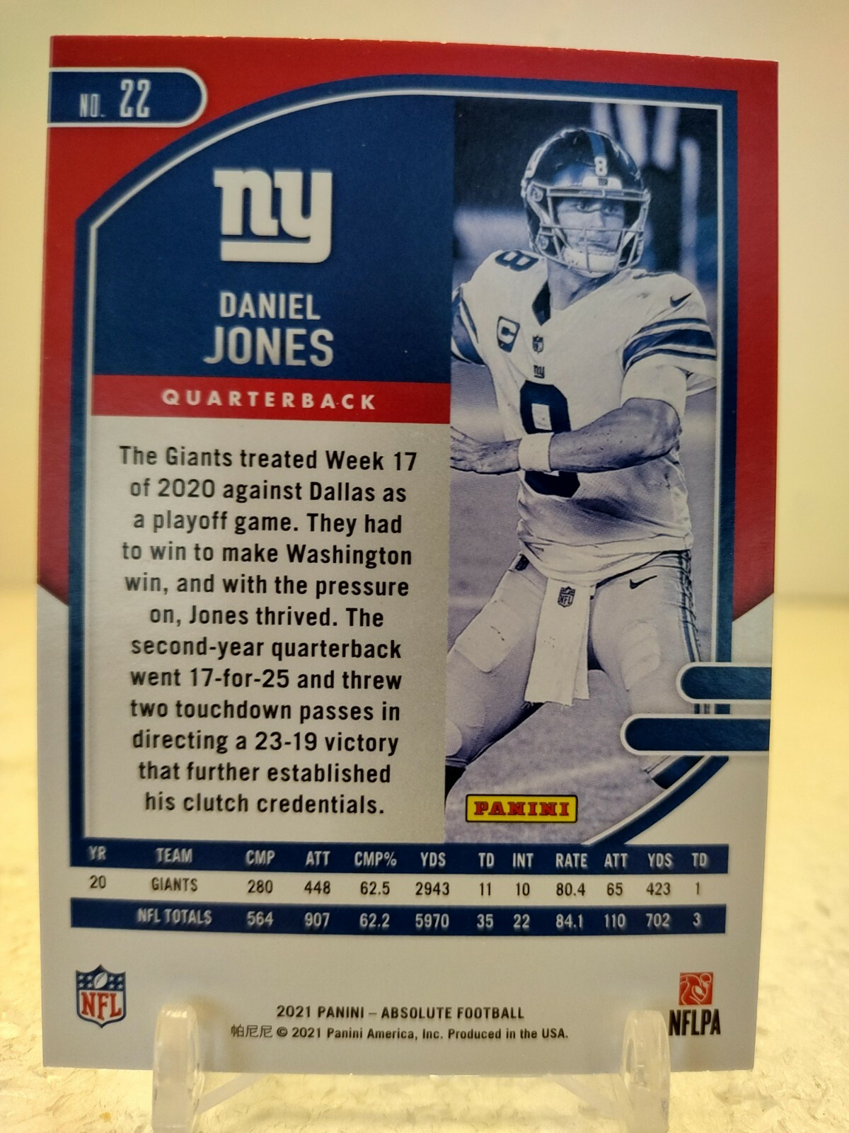 DANIEL JONES Kaleidoscope 2021 Panini Absolute Football RED WHITE BLUE ...