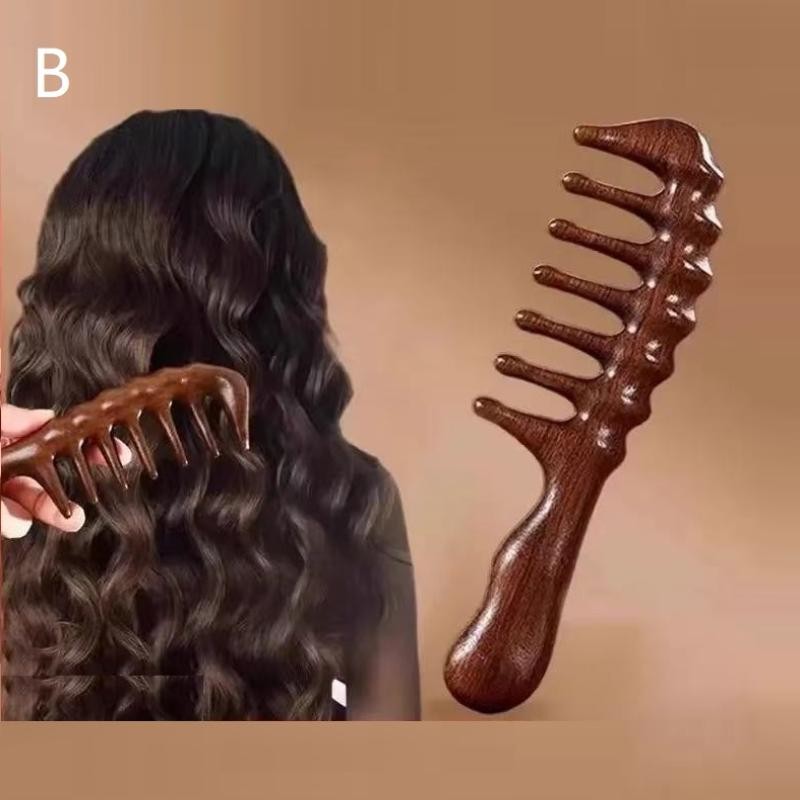 Long Handle Wide Tooth Wood Comb For Hair Curling And Wave Styling ...