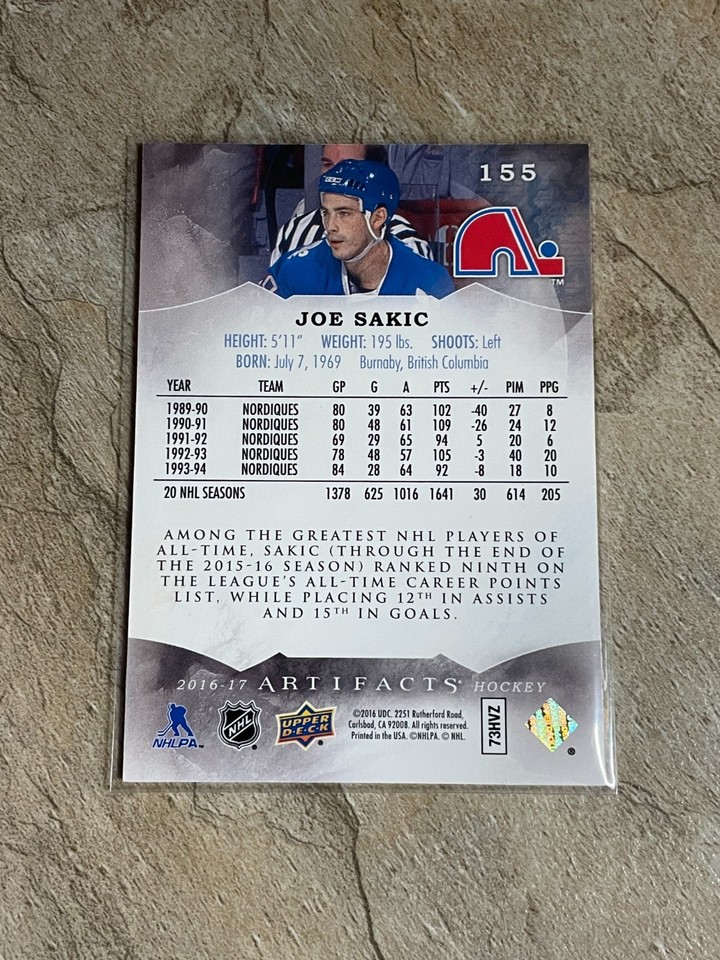 2016-17 UD Artifacts Joe Sakic Ruby #110/299 | eBay