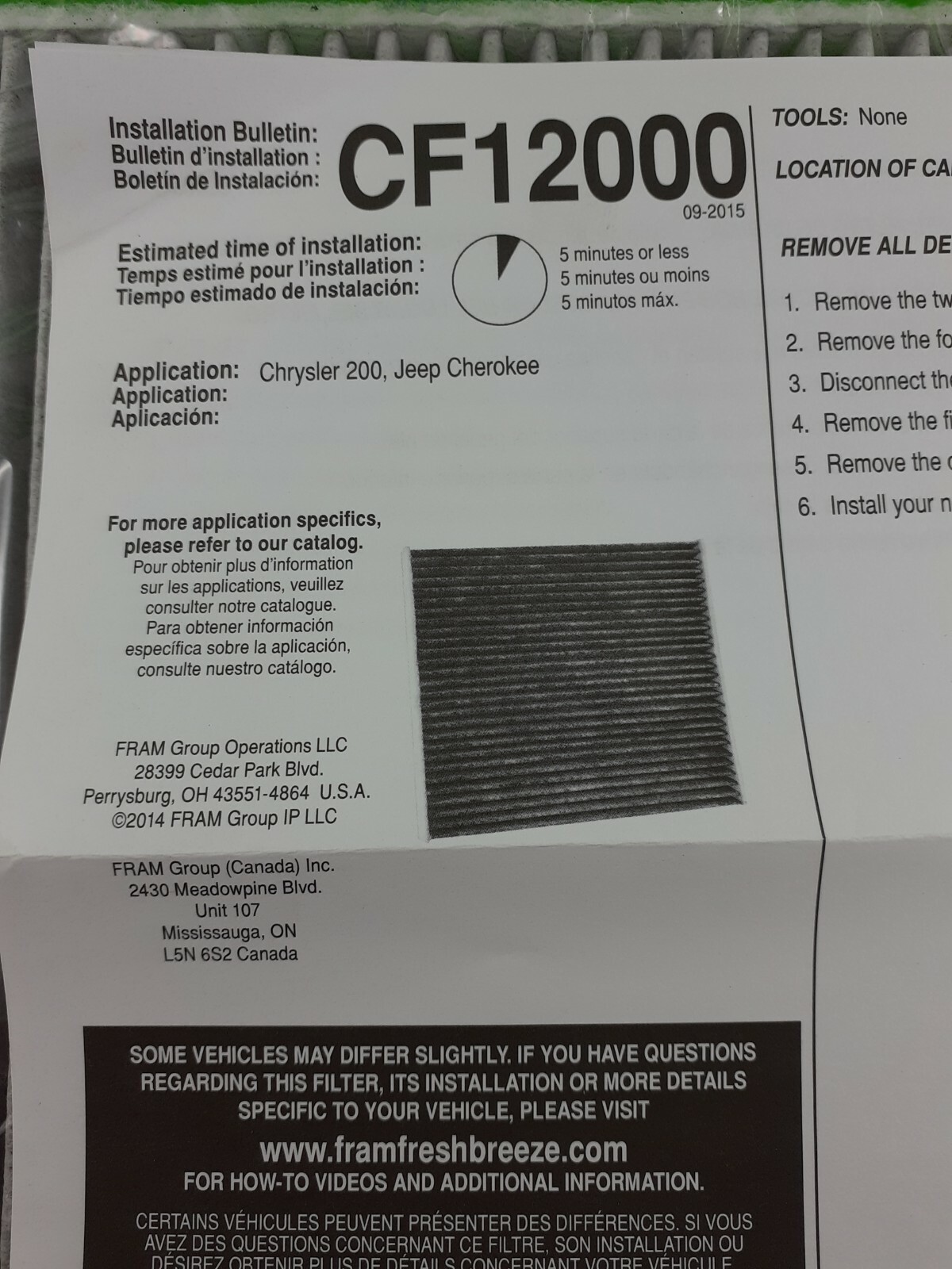 Cabin Air Filter Fram CF12000 for sale online | eBay