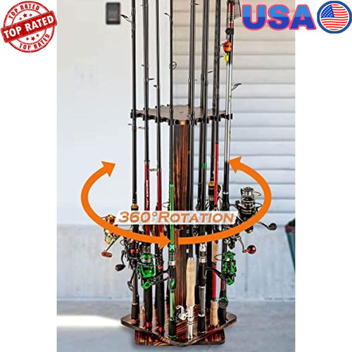 Fishing Rod Holders 360 Degree Rotating Floor Stand Organizer 16 Poles ...