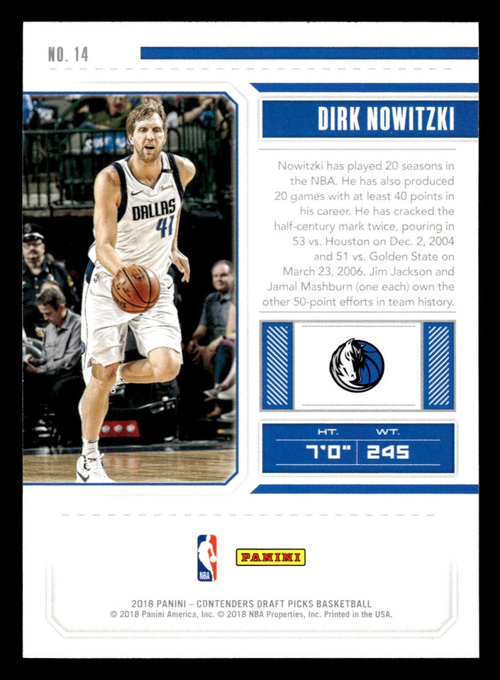 2018 Panini Contenders Draft Picks Dirk Nowitzki #14 | eBay