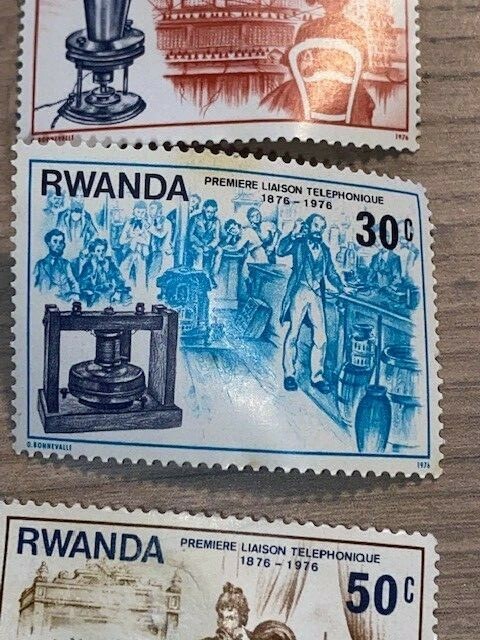 Vintage 3pc set Rwanda Stamps Premiere Liaison Telephonique 20c 30c 50c ...