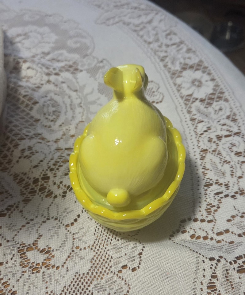 NEW color Dandelion yellow Mosser ~ Bunny on basket nest dish ~GLOWS | eBay