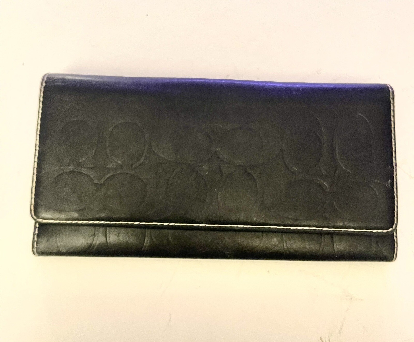 Coach Black Embossed Signature Leather Wallet Hard T… - Gem