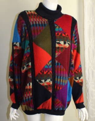 AS IS Peruvian Connection Sz S M Alpaca Patchwork Turtleneck Sweater ...