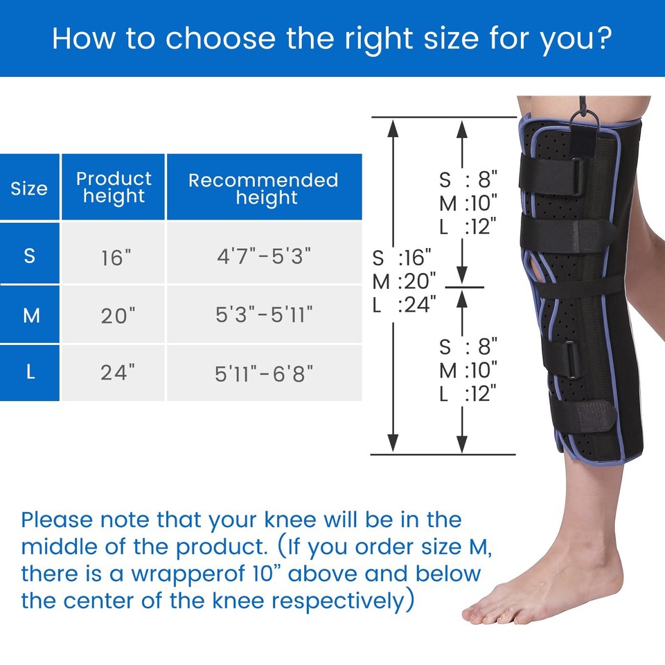 VELPEAU Medical Three Panel Knee & Leg Immobilizer, Knee Splint, Knee ...