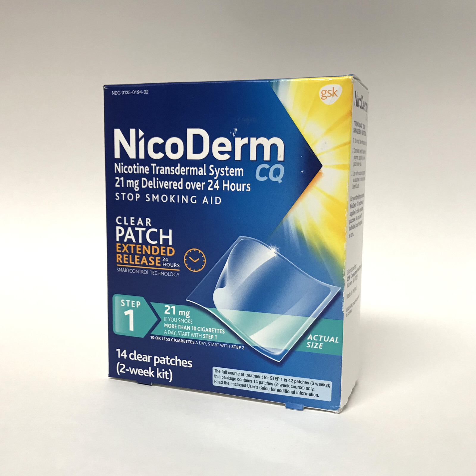 NicoDerm CQ 21mg Step 1 Stop Quit Smoking Aid 14 Patches X03/2027 ...