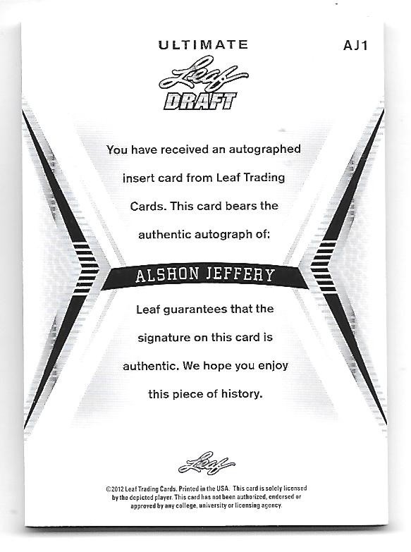 ALSHON JEFFERY 2012 Leaf Ultimate Draft Inscriptions Autograph auto 25/ ...