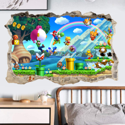 Super Mario Broken Hole in Wall Vinyl Art Sticker Smash Bros Luigi ...