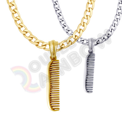 Comb Stylists Barbers Men Stainless Steel Pendant Necklace 6mm Cuban ...