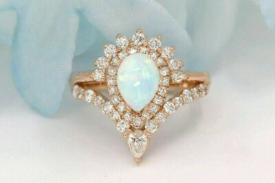 3Ct Pear Simulated Fire Opal Women's Enhancer Ring 14k Yellow Gold ...