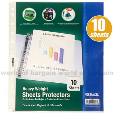 10 HEAVY WEIGHT Clear Sheet Protector for 3 Ring Binder Top Loading ...