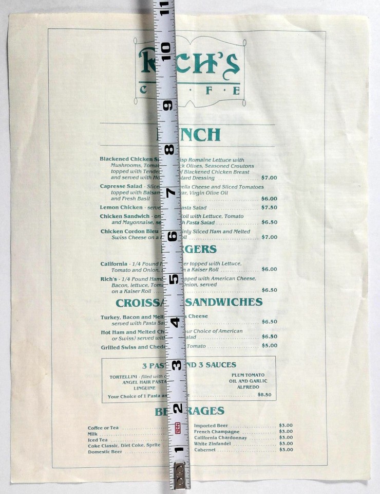 1980's Vintage Breakfast & Lunch Menu RICH'S CAFE Restaurant Key West ...