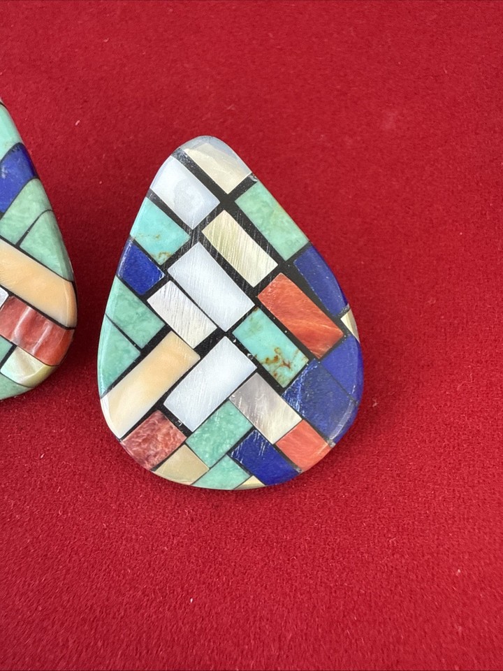 Charlene Reano Santo Domingo Inlay Mosaic Shell Earrings Vintage | eBay