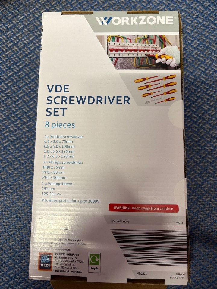 BNIB WORKZONE VDE 8 PEICE SCREWDRIVER SET 4 SLOTTED 3 PHILLIPS 1 ...