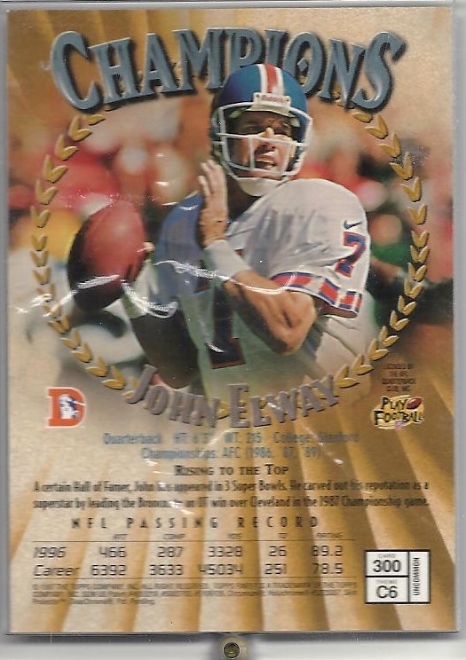 1997 Finest NFL Football Uncommon EMBOSSED #300, John Elway, Denver ...