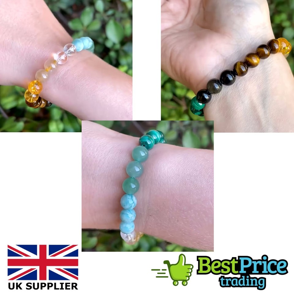 Natural Gemstone Bead Bracelet Healing Money Gem Stone Prosperity ...