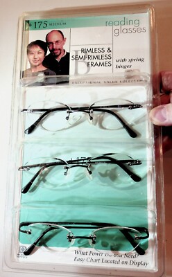 Reading Eye Glasses +1.75 Rimless Design Optics 175 3 Pairs 3-Pack | eBay