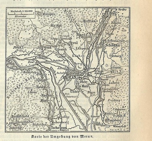 Carta geografica antica MERANO piccola pianta della città 1890 Old ...
