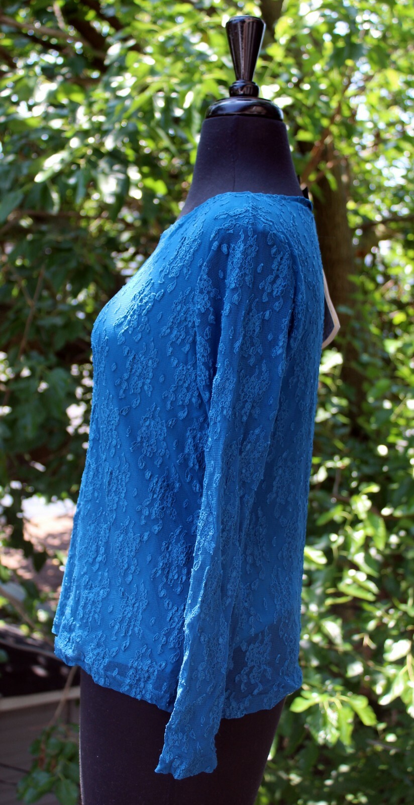 QVC Dialogue Beautiful Detail Blue Lace Long Sleeve Shirt Women's Size ...